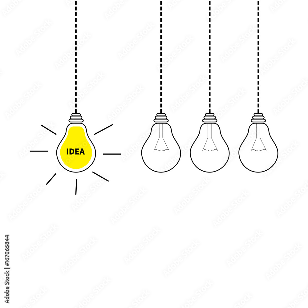 Hanging light bulb icon set. Perpetual motion. Switch on off lamp. Idea ...