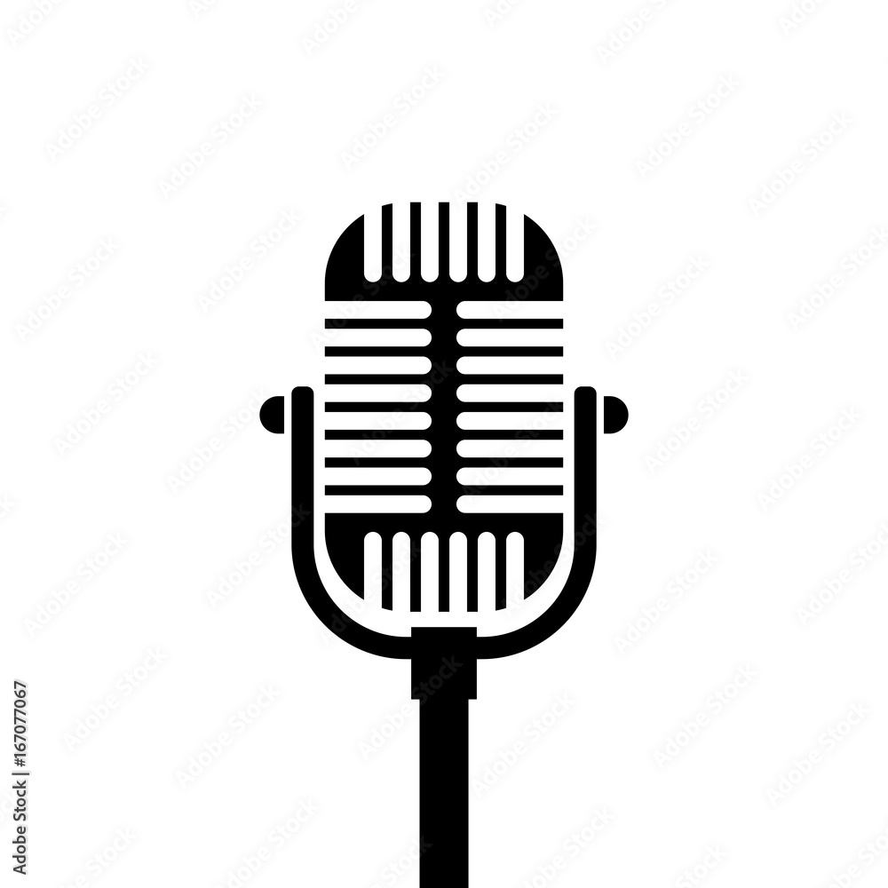 Old microphone icon. Black, minimalist icon isolated on white ...