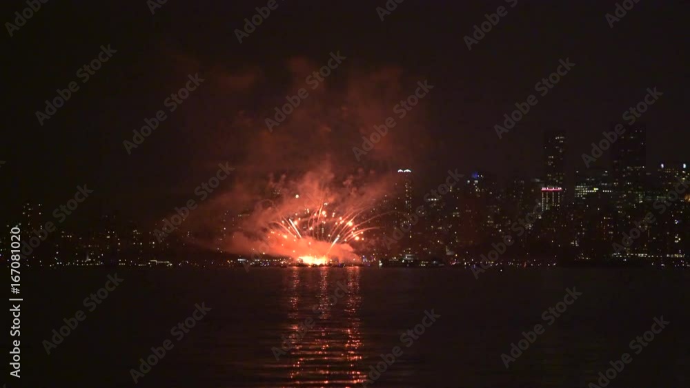 English Bay Fireworks zoom, Vancouver BC 4K UHD. Summer fireworks over ...