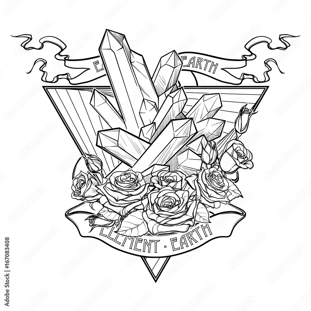 Alchemic Element of Earth sign. Down pointing triangle with rose ...