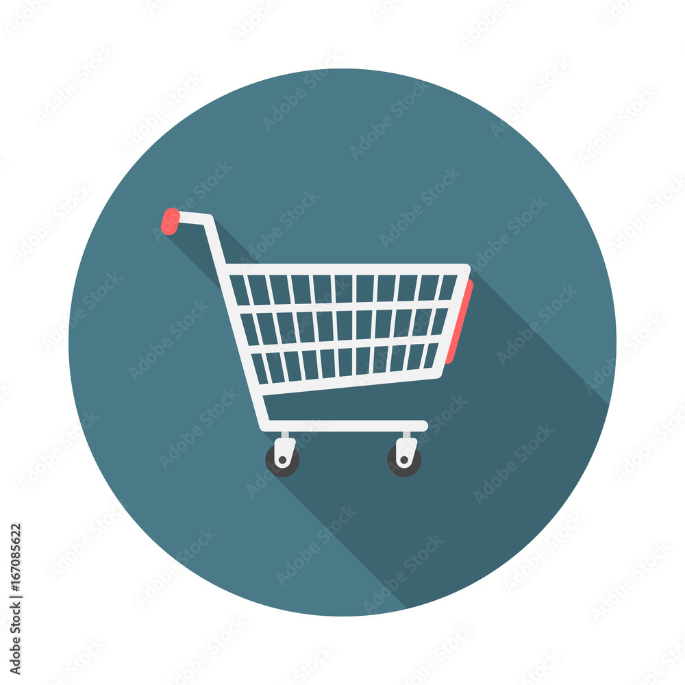 Shopping cart circle icon with long shadow. Flat design style. Shopping ...