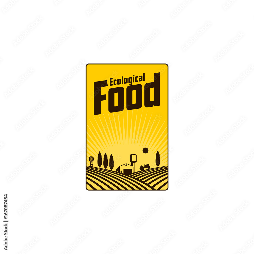 Vertical farm logo, badge, label with field, tractor, house and water ...