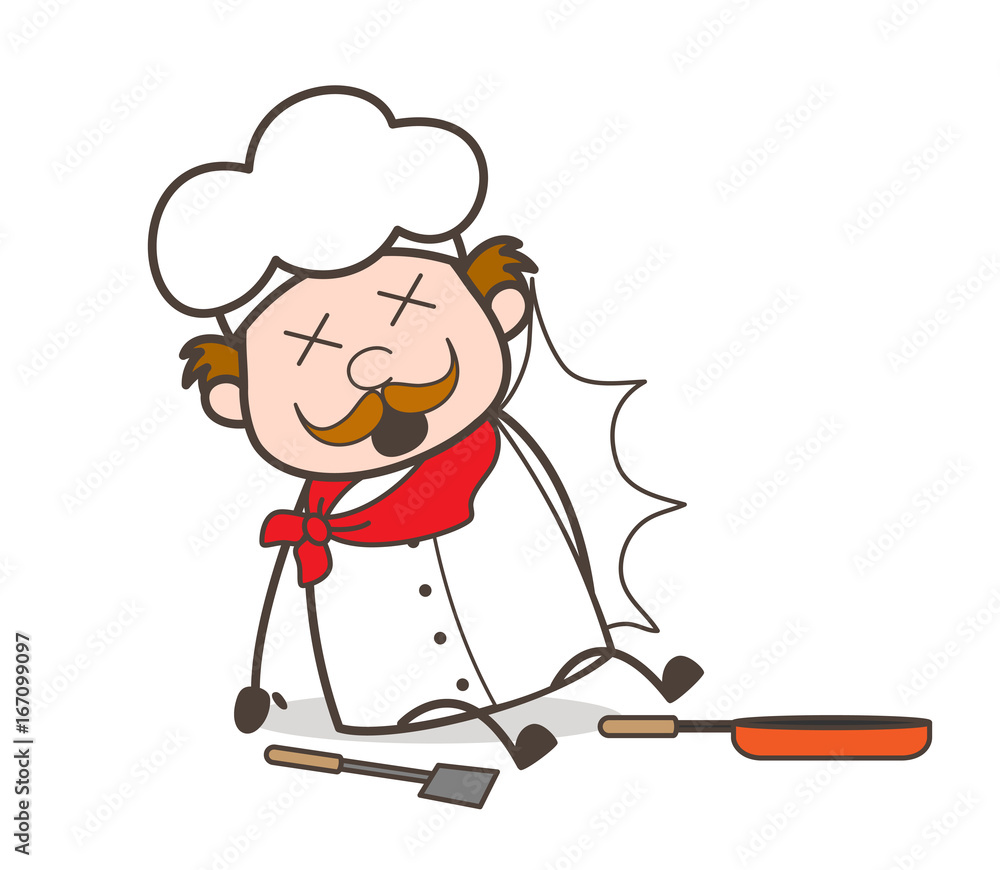 Cartoon Chef Fell-Down with Kitchen Utensils Vector Stock Vector ...
