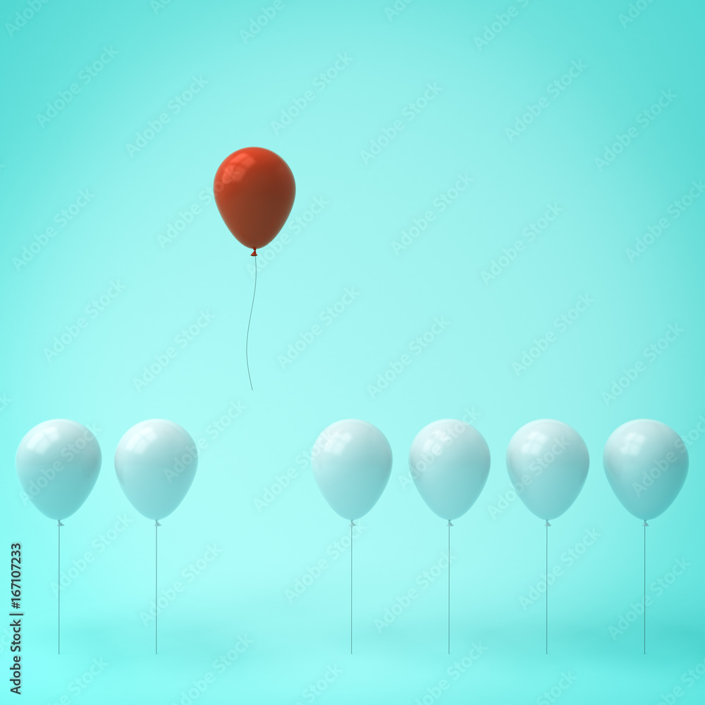 Stand out from the crowd and different concept , One red balloon ...