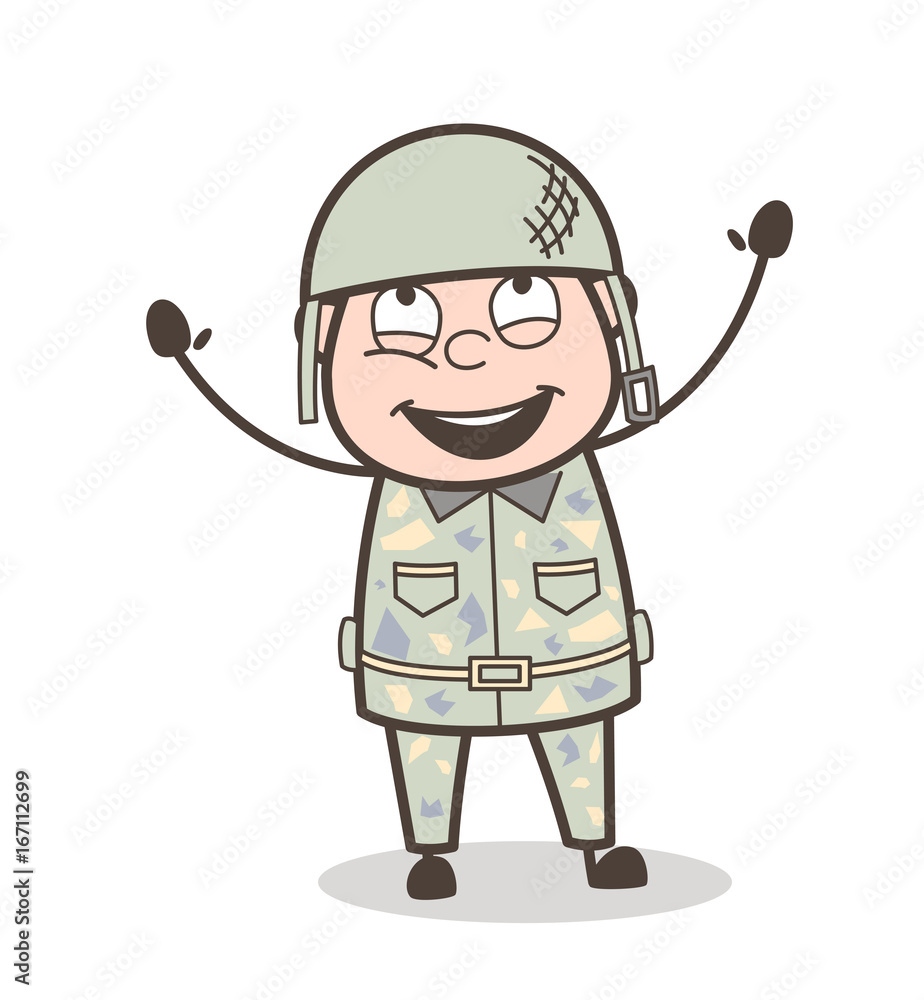 Cartoon Happy Army Officer Expression After Win the War Vector ...