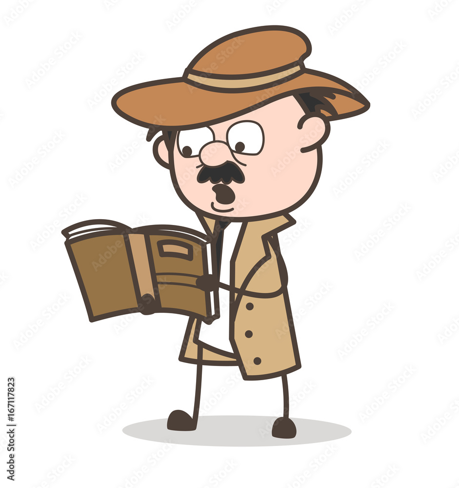 Cartoon Detective Reading Book Vector Illustration Stock Vector | Adobe ...