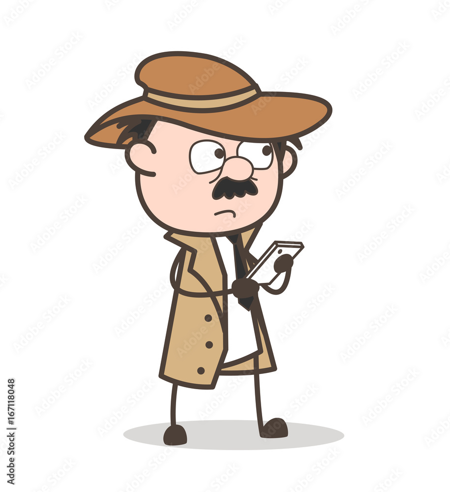 Cartoon Detective Chatting on Mobile Vector Illustration Stock Vector ...