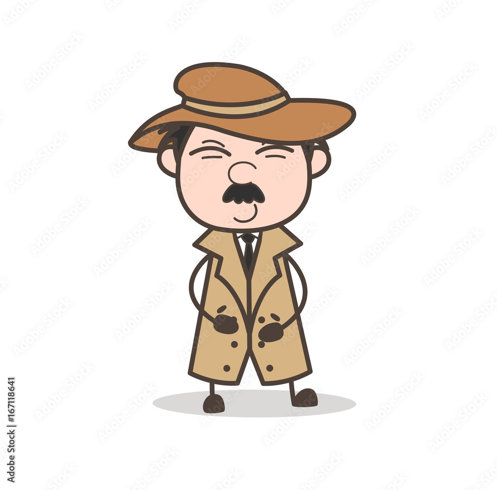 Cartoon Cute Smile on Detective Face Vector Illustration Stock Vector ...