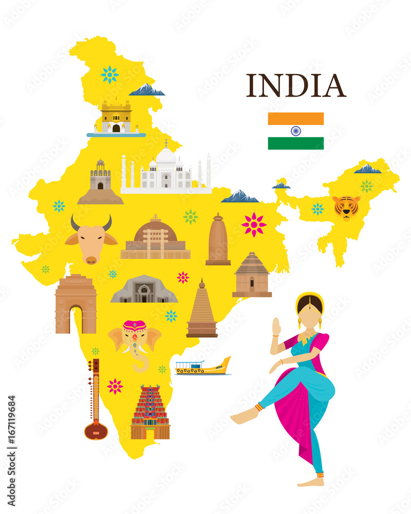 India Map and Architecture landmarks Icons Stock Vector | Adobe Stock