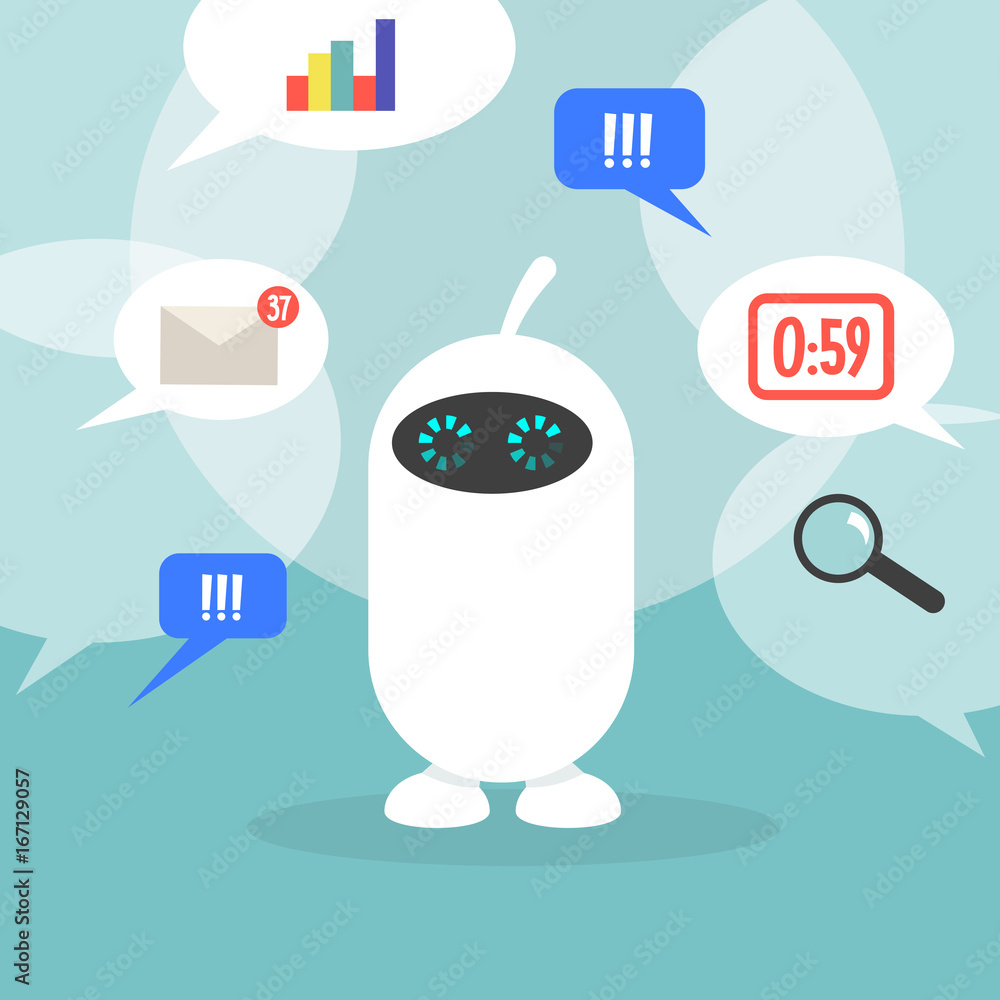 Loading bar. Conceptual illustration. Cute robot processing the search ...