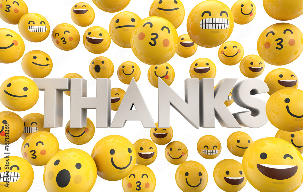 Set of emoji emoticon character faces with the word thanks, 3D ...