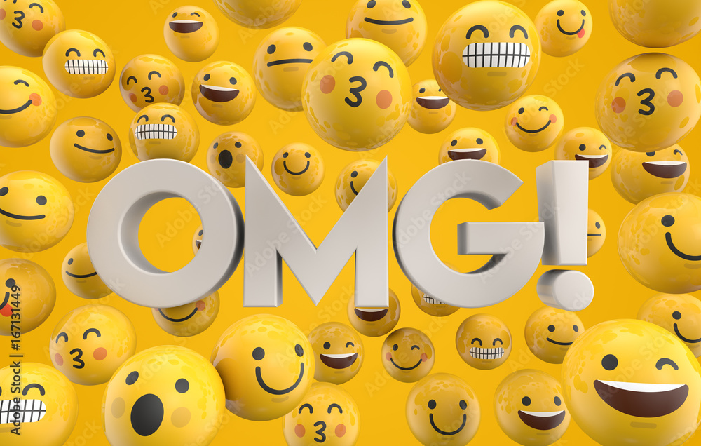 Set of emoji emoticon character faces with the word OMG, 3D Rendering ...