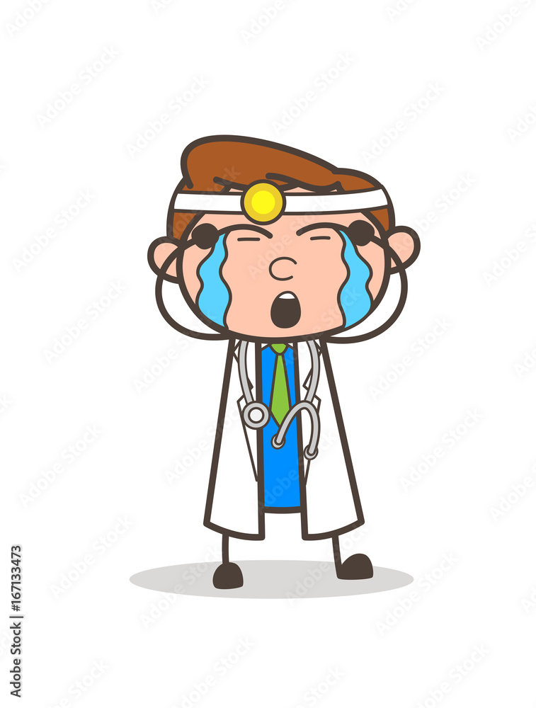Cartoon Doctor Crying Face Vector Illustration Stock Vector | Adobe Stock