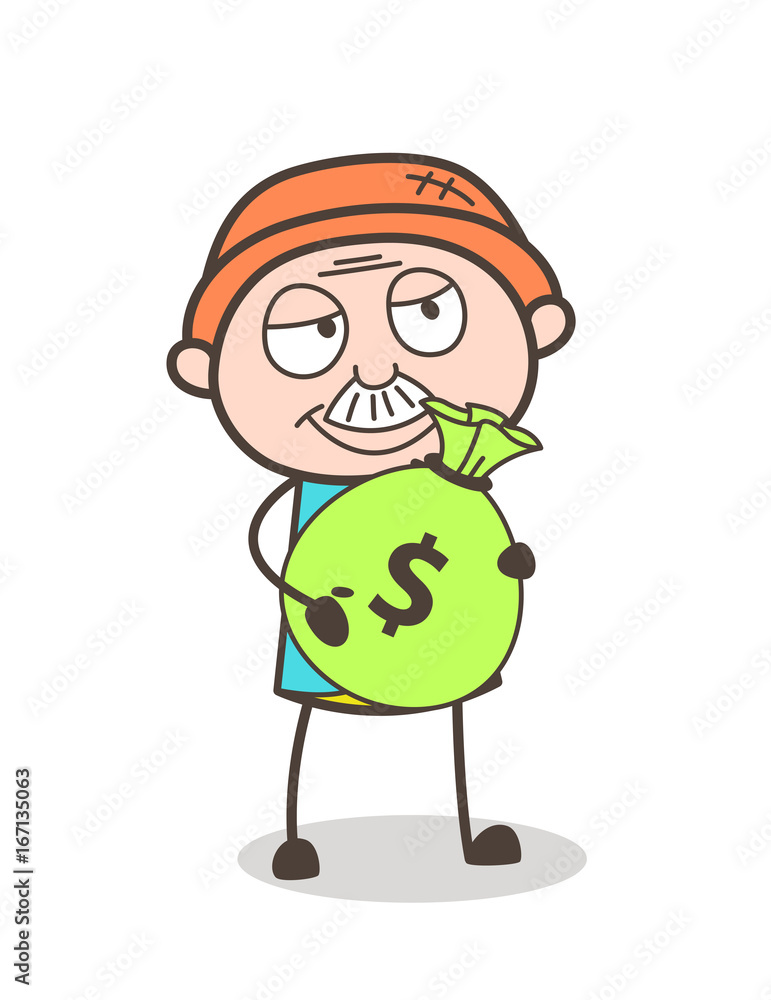 Cartoon Old Guy with Bundle of Money Vector Illustration Stock Vector ...