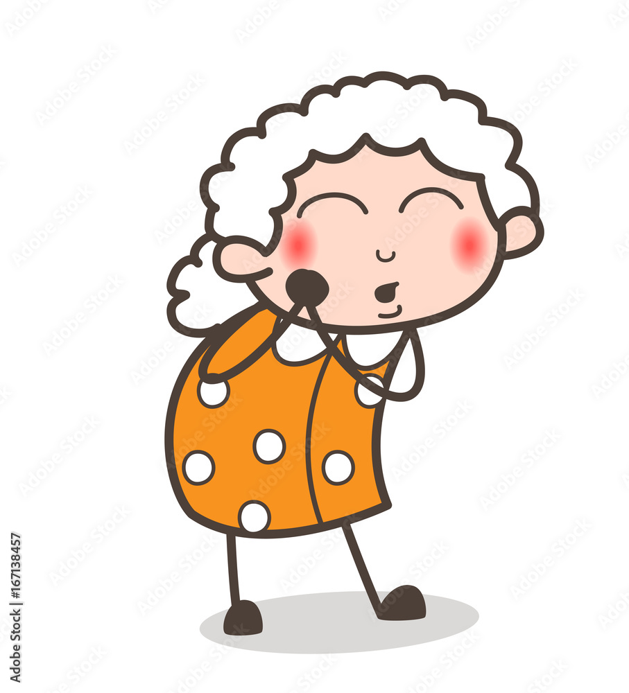 Cartoon Curious Granny Blushing Face Expression Vector Illustration ...