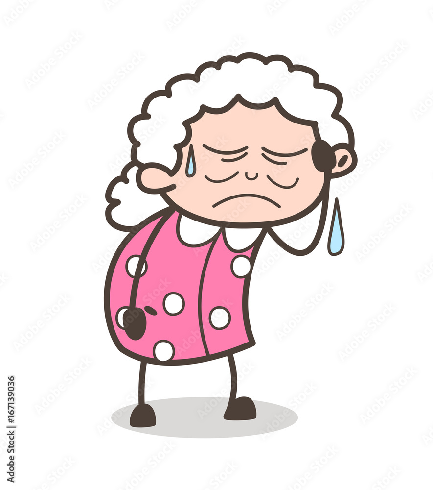 Cartoon Sad Old Lady Crying Vector Illustration Stock Vector Adobe Stock