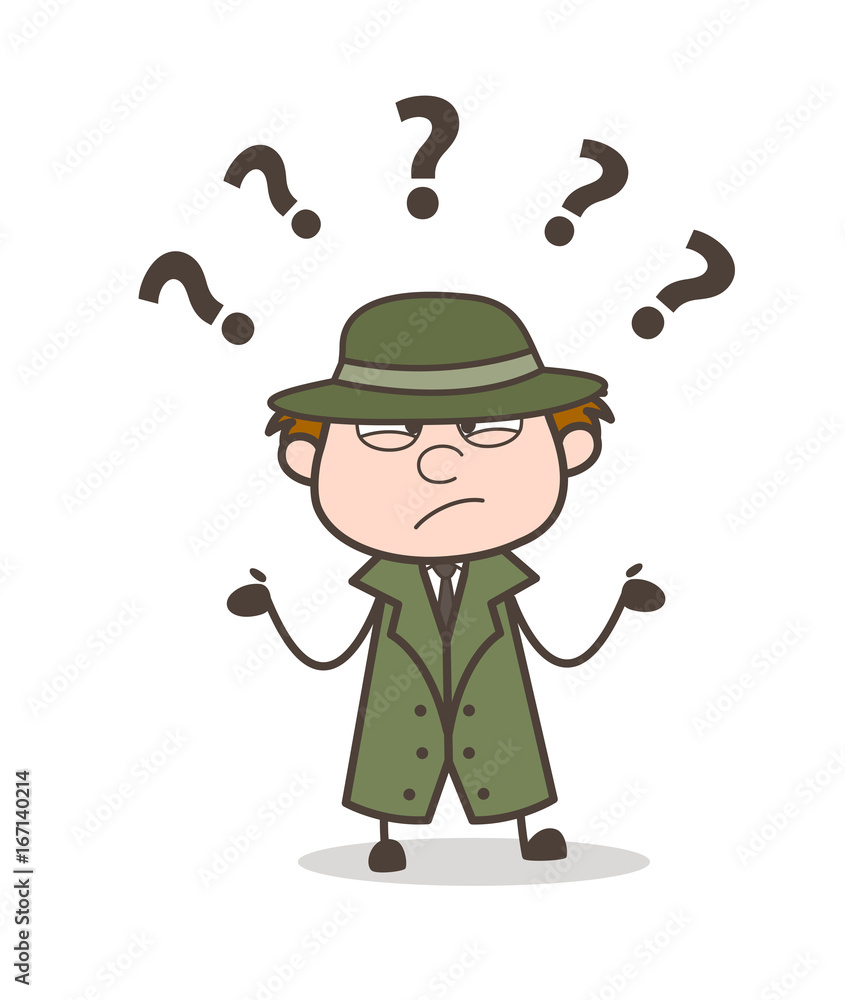 Cartoon Confused Detective Gesture Vector Illustration Stock Vector ...