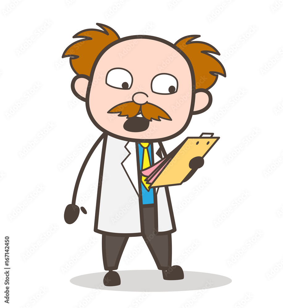 Cartoon Scientist Reading Notes Vector Illustration Stock Vector ...