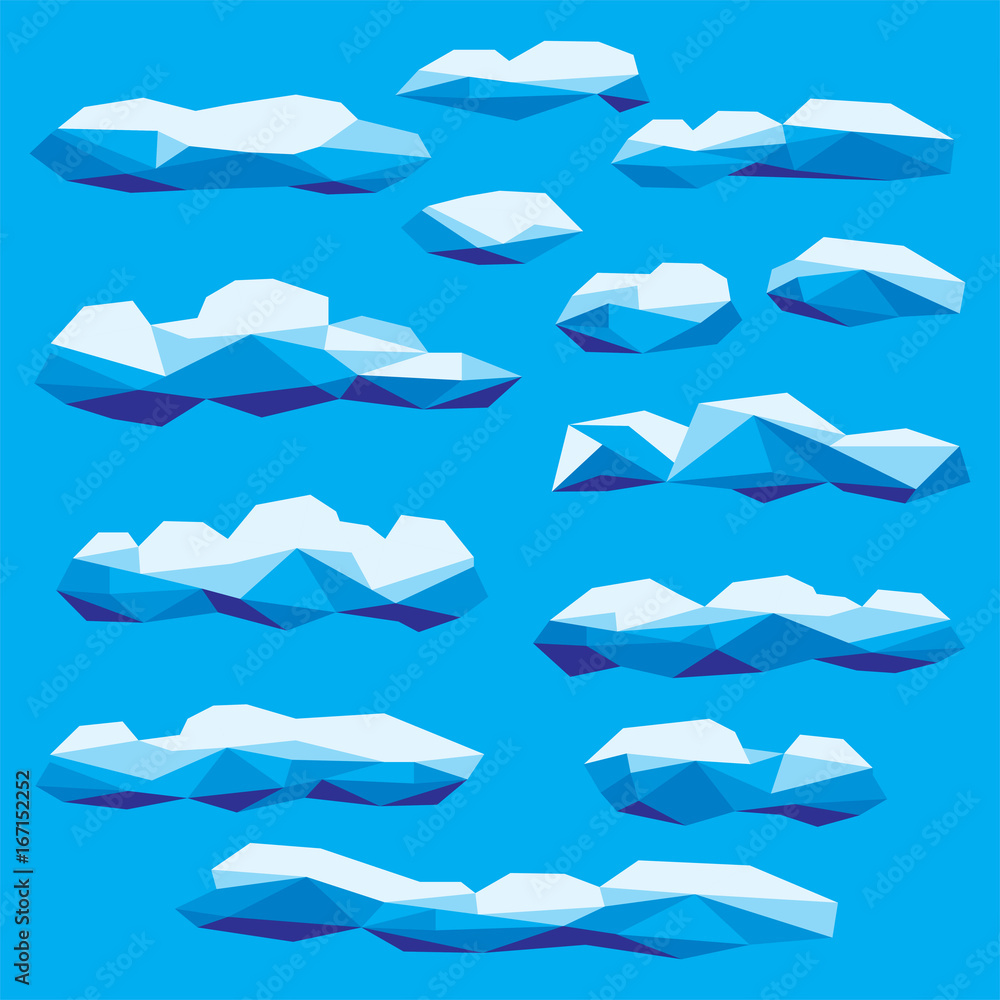 Polygon cloud collection, low poly cloud illustration set Stock Vector ...