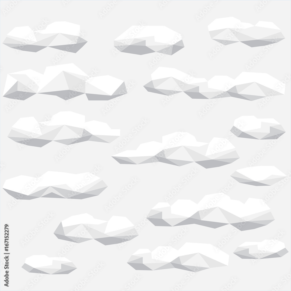 Polygon cloud collection, low poly cloud illustration set Stock Vector ...