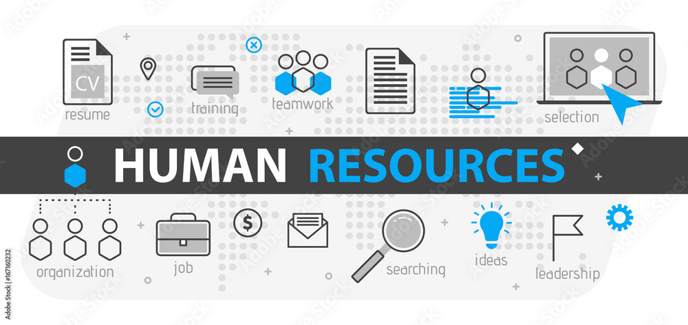 Human resources web banner concept. Outline line business icon set. HR ...
