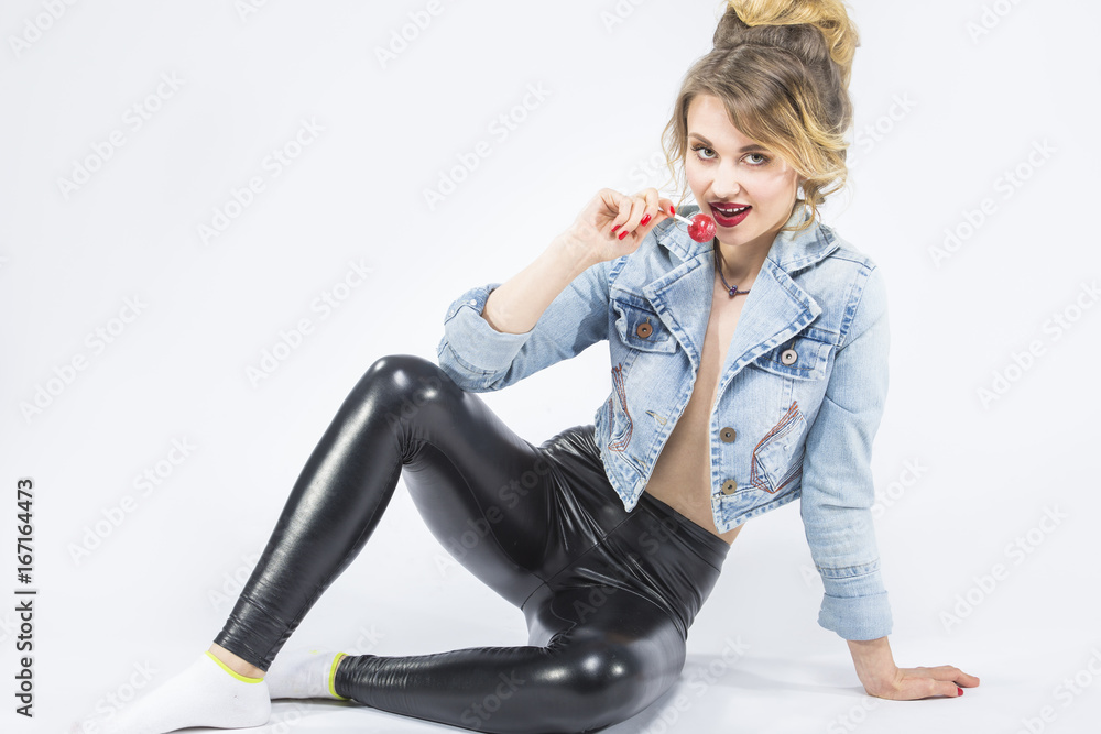 Food and Drinks Ideas. Closeup Portrait of Caucasian Blond Girl Eating ...