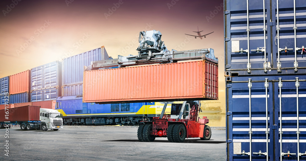 Logistics import export background and transport industry of forklift ...