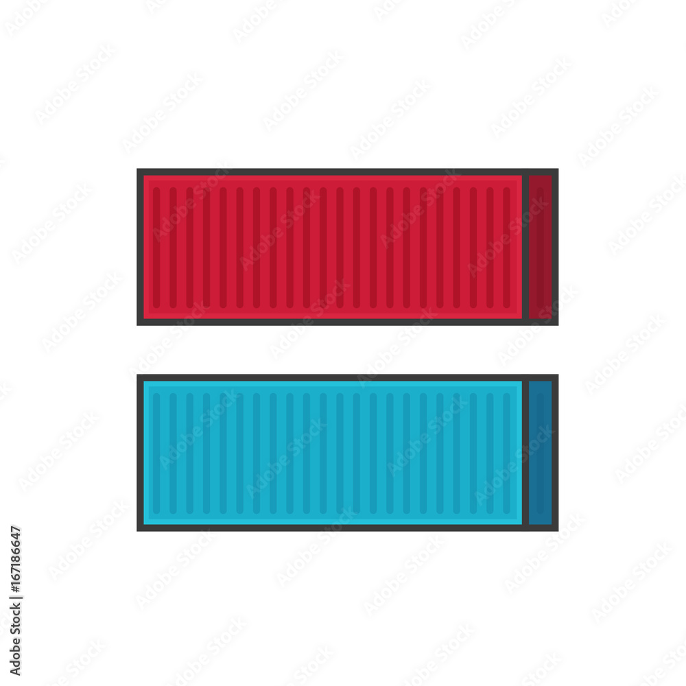 Container shipping vector illustration line outline style, metal cargo ...