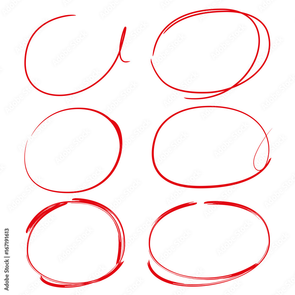 red hand drawn circle, oval markers Stock Vector | Adobe Stock