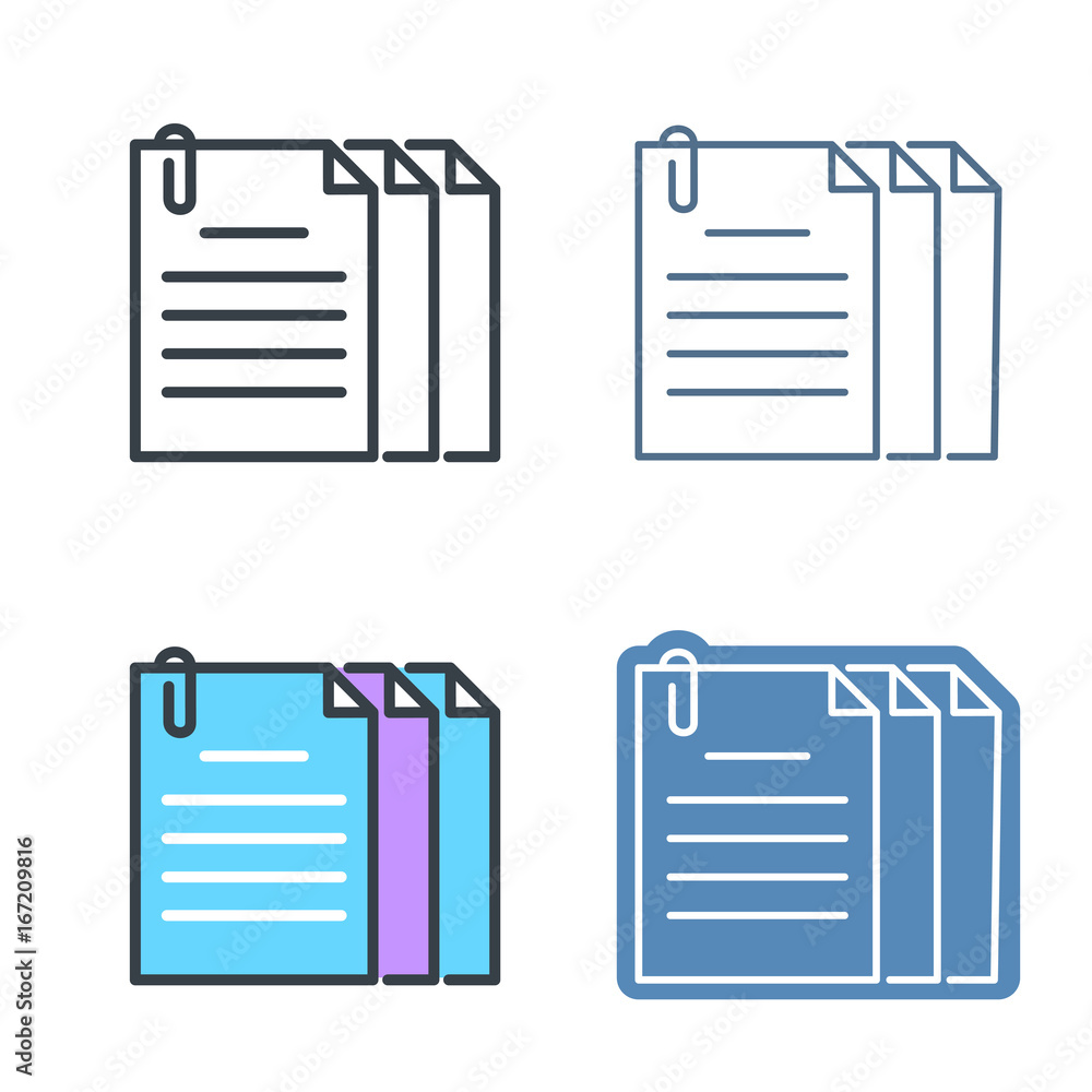 The document pile with paperclip outline icon set. Office supply line ...