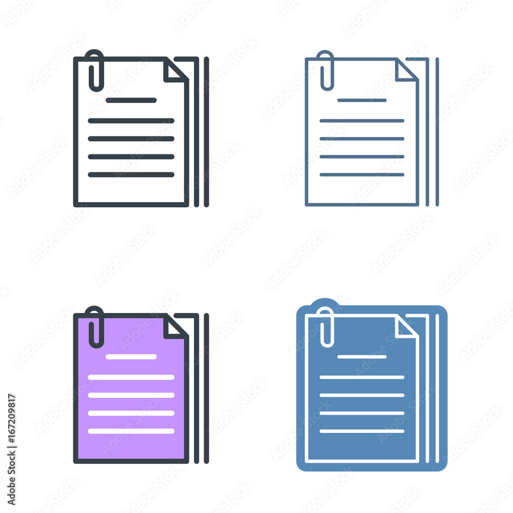 The document pile with paperclip outline icon set. Office supply line ...
