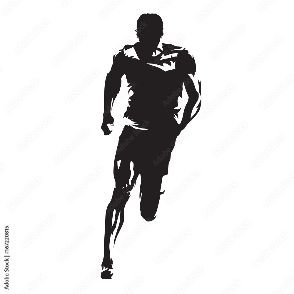 Runner vector silhouette, front view of sprinting athlete Stock Vector ...
