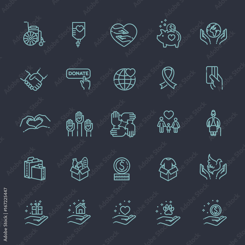Charity - modern vector line design icons and pictograms set. Stock ...
