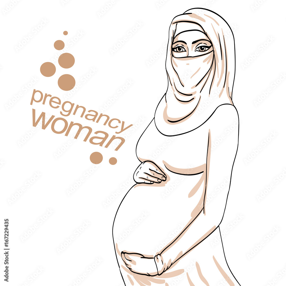 muslim arabic woman pregnancy vector illustration Stock Vector | Adobe ...