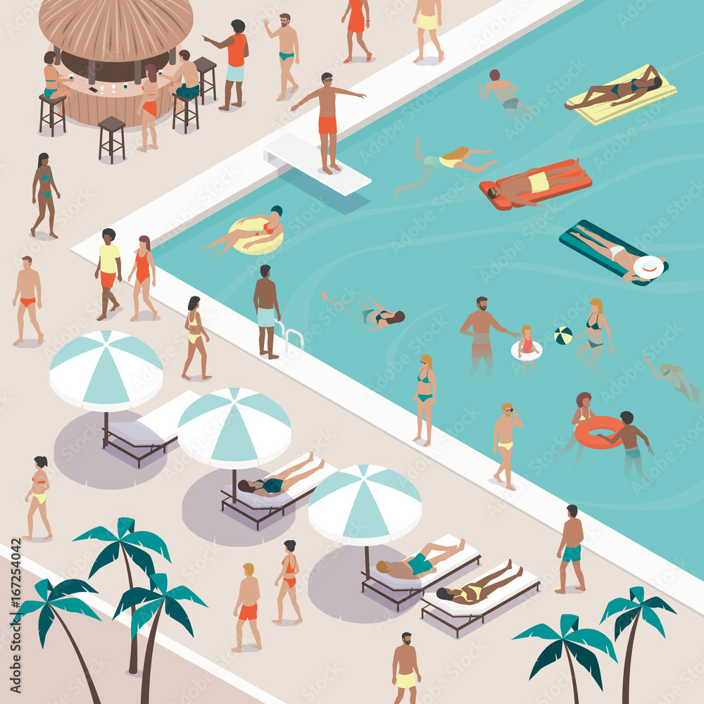 Summer pool party at the luxury resort Stock Vector | Adobe Stock