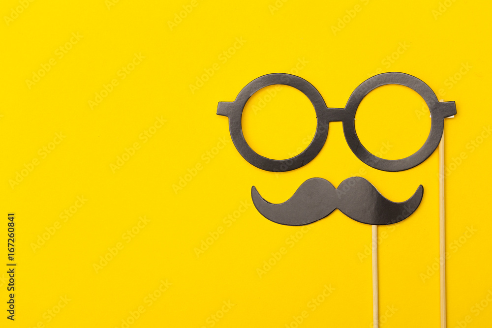Photobooth props on a yellow background. Birthday, wedding party ...