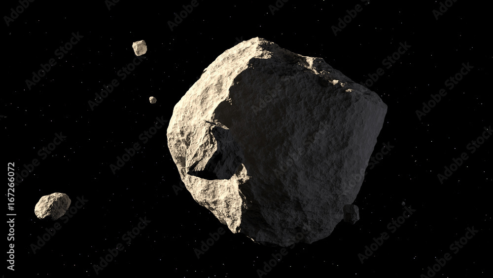 big and small asteroids on black background 3d illustration Stock ...