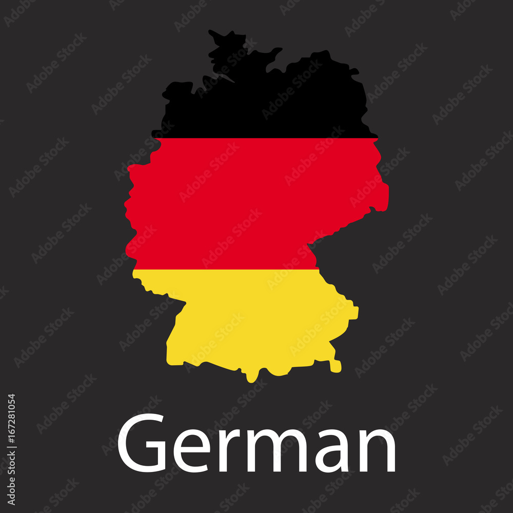 Map of Germany Country in color of National Flag. Silhouette of Country ...