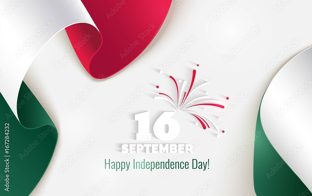 16 September. Mexico Happy Independence Day greeting card. Waving ...