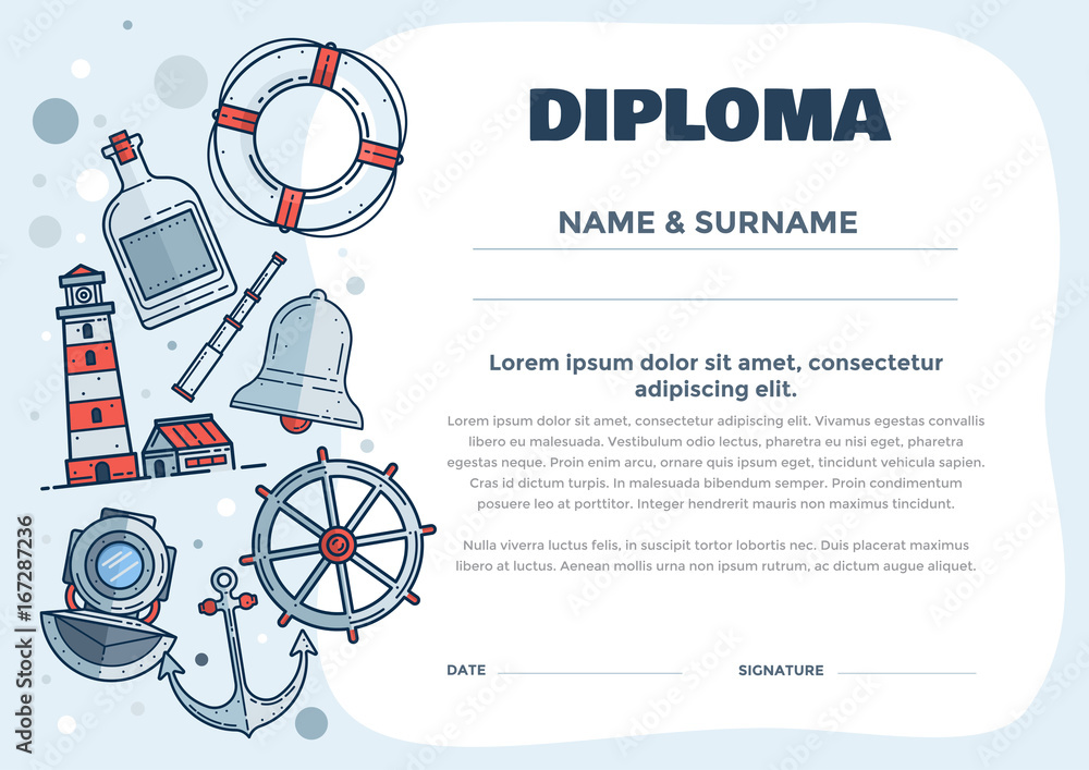 Children's diploma for pre-school or elementary school with nautical ...
