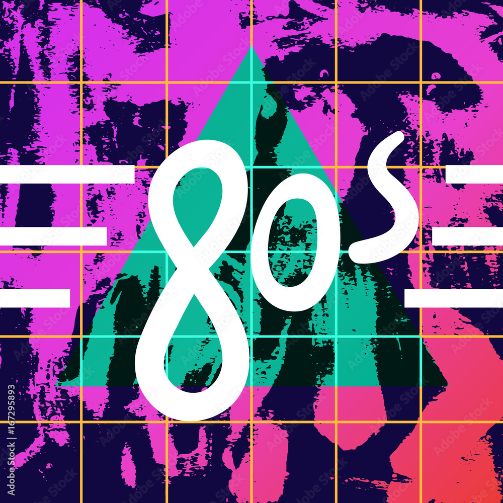 80s style futuristic background with triangle and square grid ...