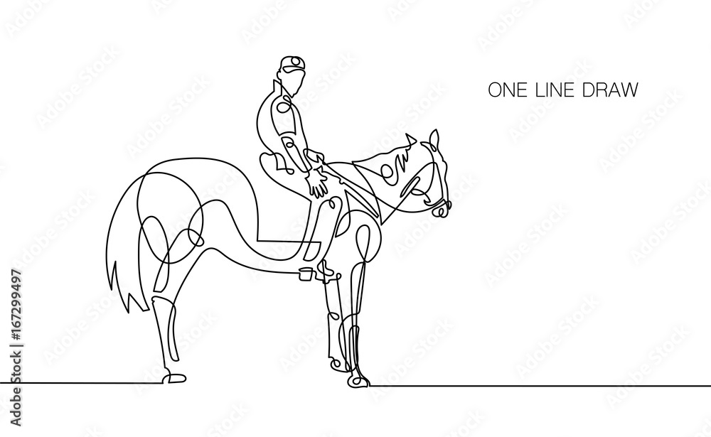 trendy continuous one line rider on horseback drawing Stock Vector ...