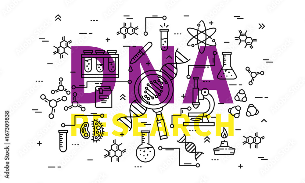 DNA research vector illustration. Genetic analysis line art concept ...
