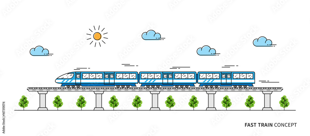 Fast train vector illustration. Train line art concept. The locomotive ...