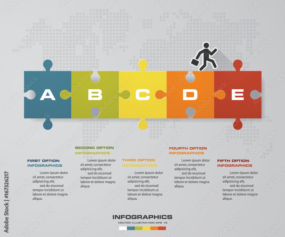 Abstract 5 steps chart for data presentation. 5 jigsaw puzzle ...
