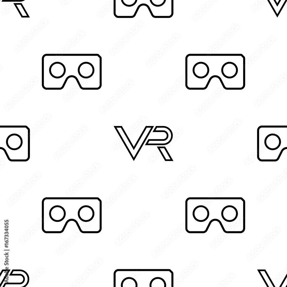 Seamless vector black and white pattern with VR logos. Virtual reality ...