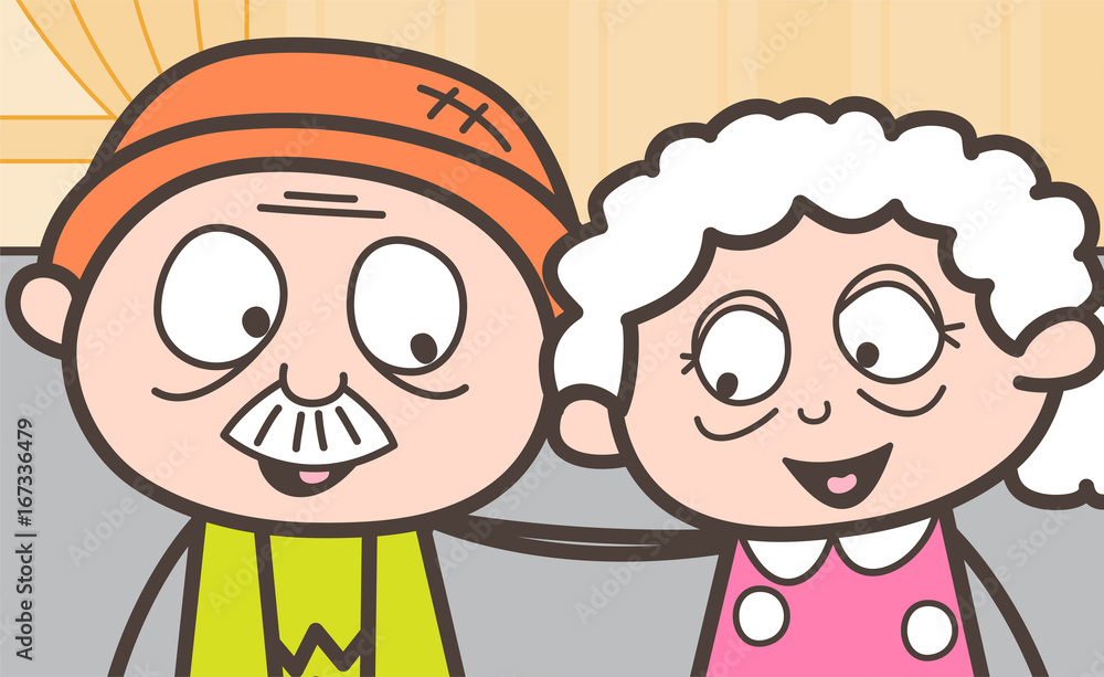 Cartoon Old Romantic Couple Vector Illustration Stock Vector | Adobe Stock