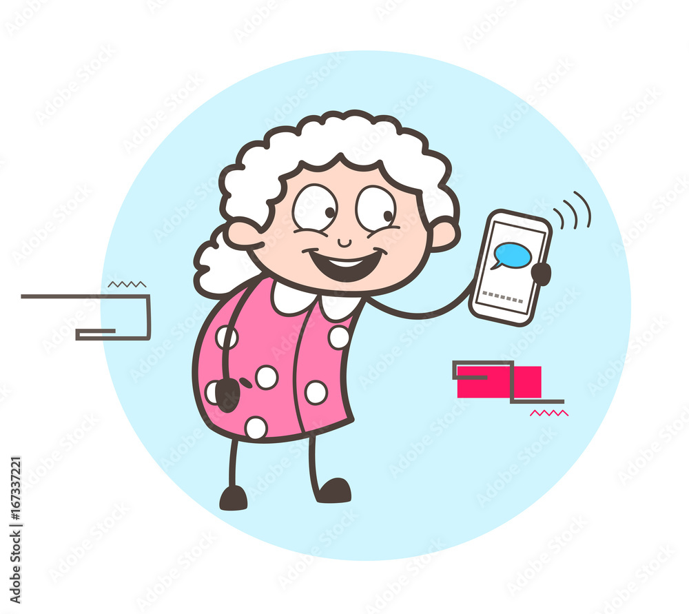 Cartoon Granny Chatting on Mobile Vector Illustration Stock Vector ...