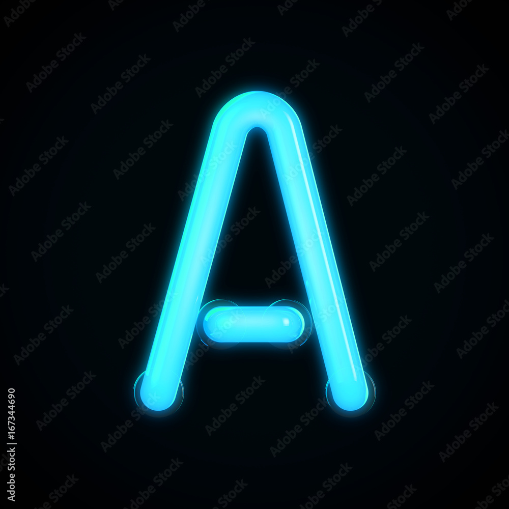 Blue neon glowing light letter A capital letter. 3D rendering Stock ...