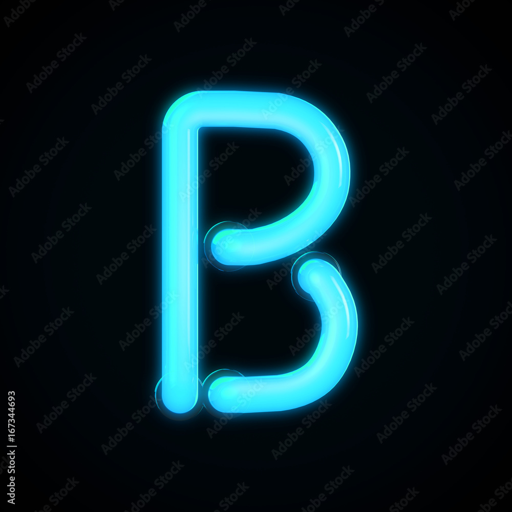 Blue neon glowing light letter B capital letter. 3D rendering Stock ...